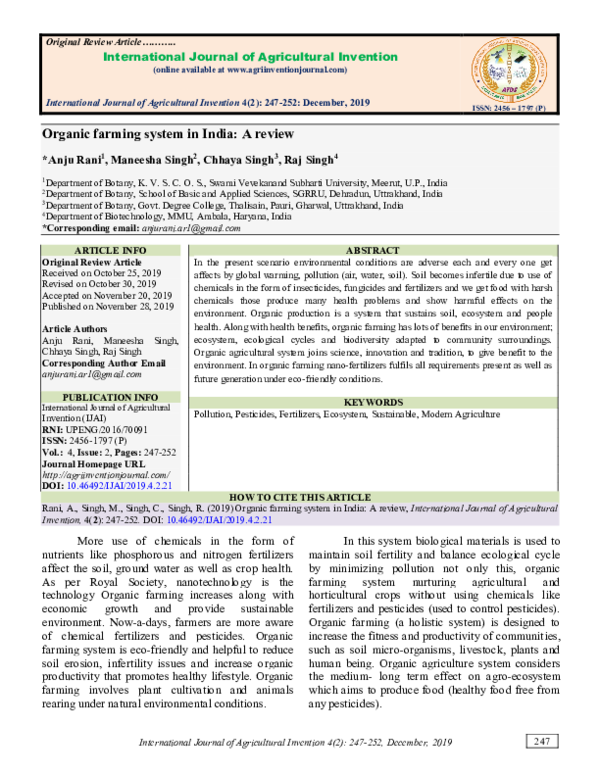 (PDF) Organic farming system in India: A review