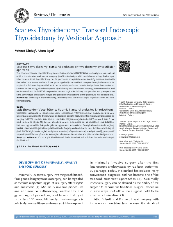 (PDF) Scarless thyroidectomy: transoral endoscopic thyroidectomy by vestibular approach