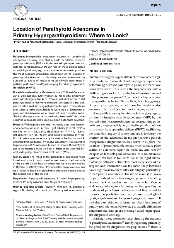 (PDF) Location of Parathyroid Adenomas in Primary Hyperparathyroidism ...