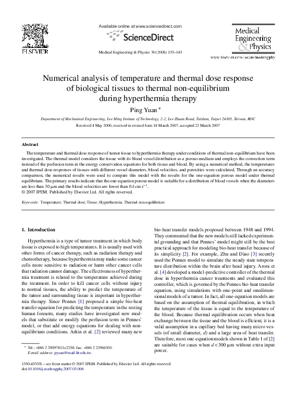 (PDF) Numerical analysis of temperature and thermal dose response of biological tissues to ...