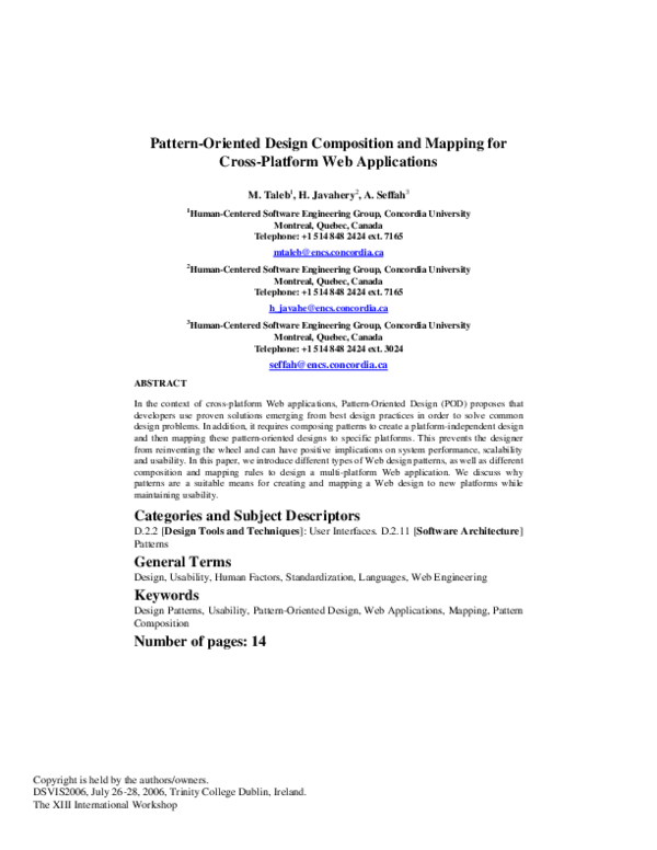 Pdf Pattern Oriented Design Composition And Mapping For Cross