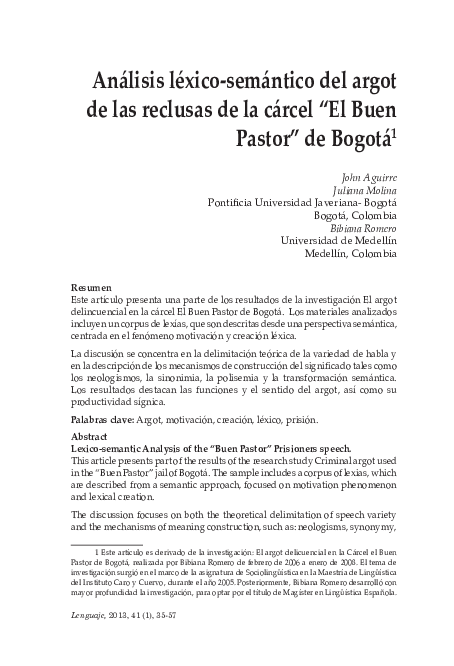(PDF) Análisis léxico-semántico del argot de las reclusas de la cárcel "El Buen Pastor