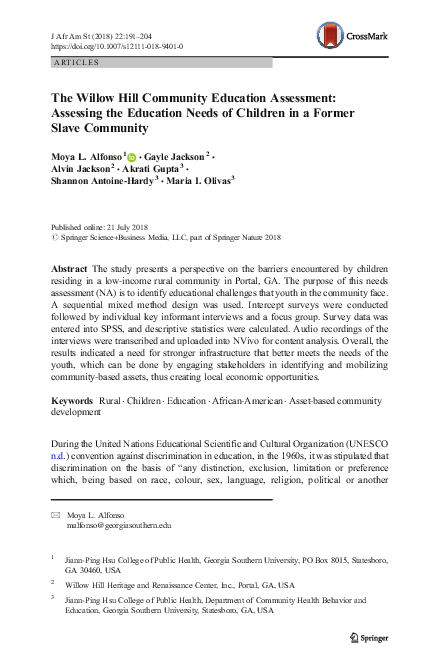 (PDF) The Willow Hill Community Education Assessment: Assessing the ...