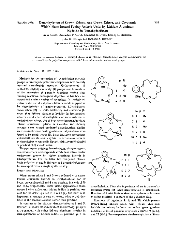 (PDF) Demethylation of crown ethers, aza crown ethers, and cryptands ...
