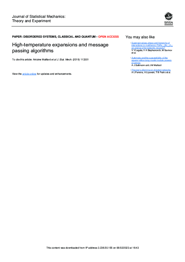 (PDF) High-temperature expansions and message passing algorithms