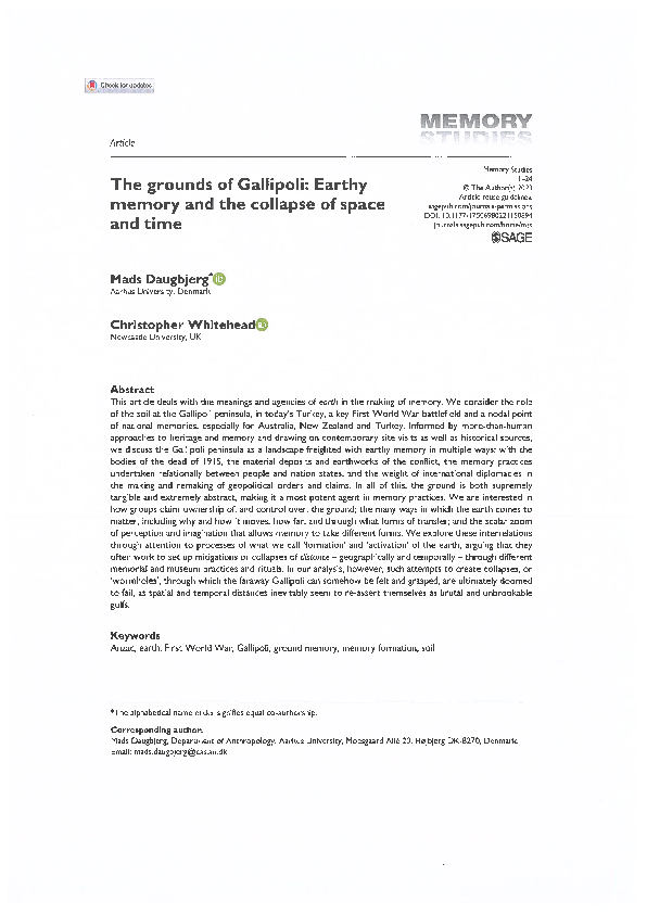 (PDF) The Grounds of Gallipoli: Earthy memory and the collapse of space ...