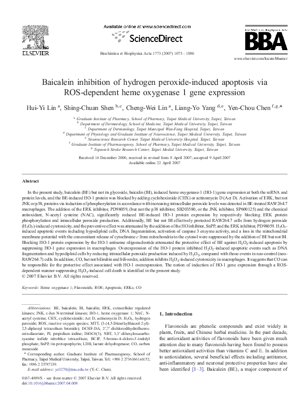 (PDF) Baicalein inhibition of hydrogen peroxide-induced apoptosis via ...