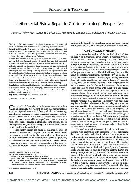 (PDF) Urethrorectal Fistula Repair in Children: Urologic Perspective