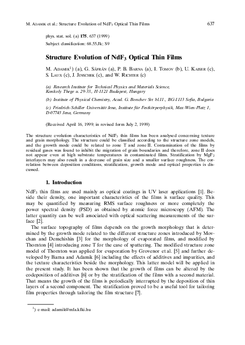 (PDF) Structure Evolution of NdF3 Optical Thin Films