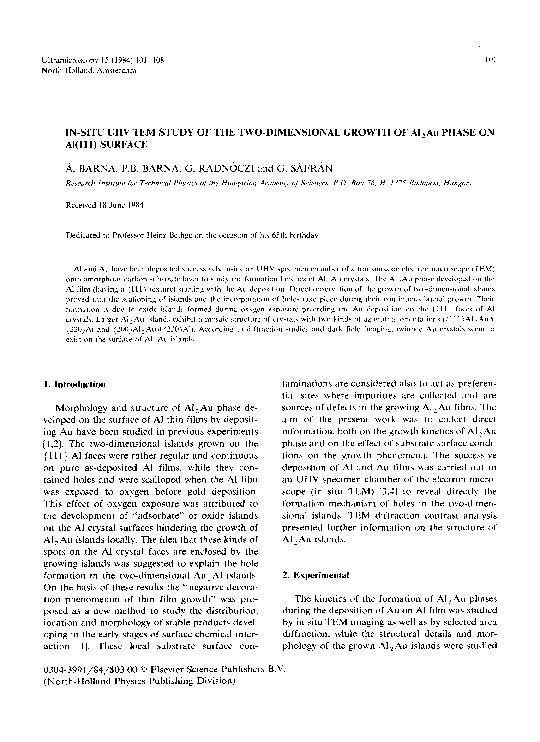 (PDF) UHV TEM Study of Al2Au Growth on Al(111)