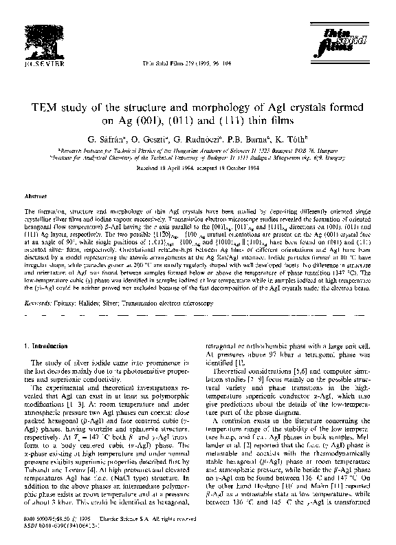 (PDF) TEM study of the structure and morphology of AgI crystals formed ...