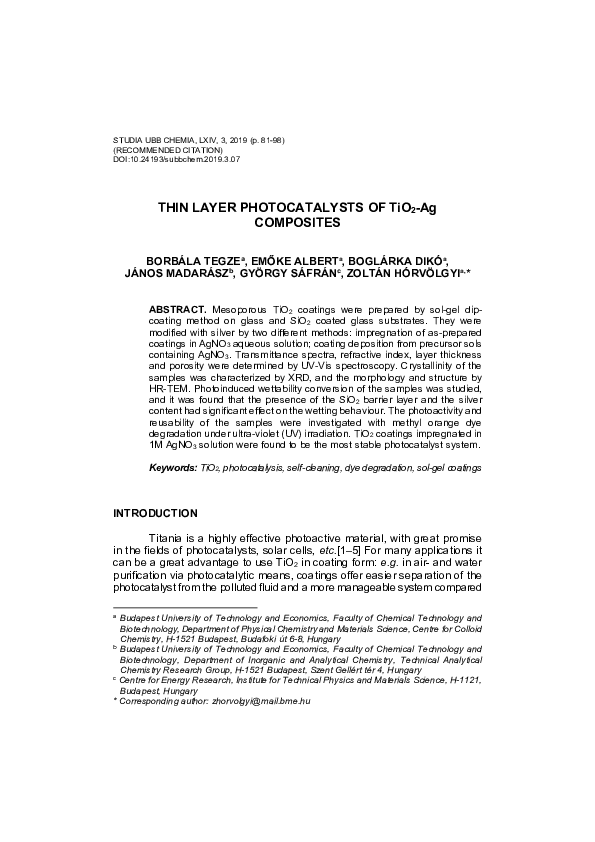 (PDF) Thin layer photocatalysts of TiO2-Ag composites
