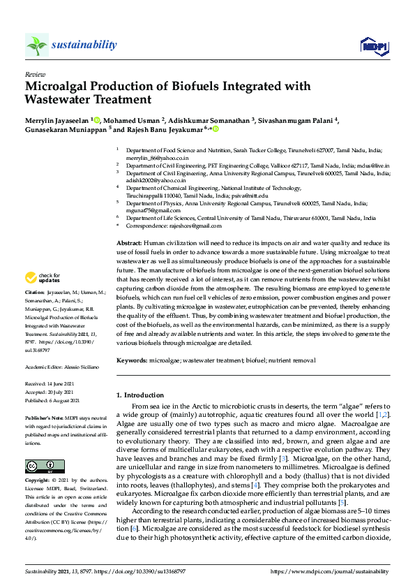 (PDF) Microalgal Production of Biofuels Integrated with Wastewater Treatment
