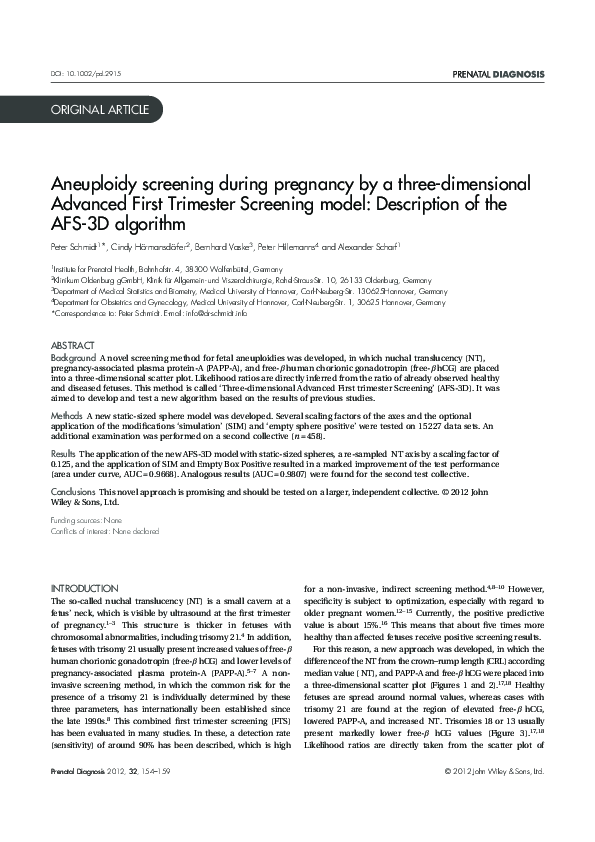 (PDF) Aneuploidy screening during pregnancy by a three-dimensional ...