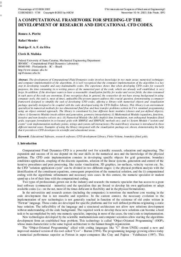 Pdf A Computational Framework For Speeding Up The Development Of Research And Educational Cfd