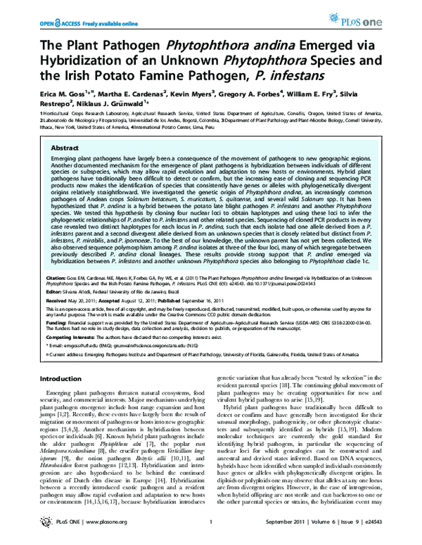 (PDF) The Plant Pathogen Phytophthora andina Emerged via Hybridization ...