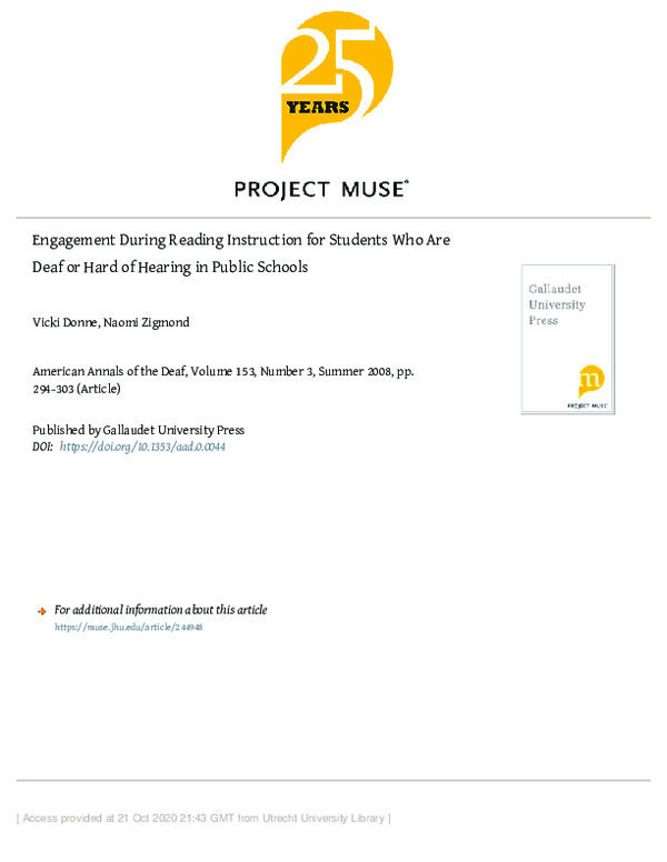 (PDF) Engagement During Reading Instruction for Students Who Are Deaf ...