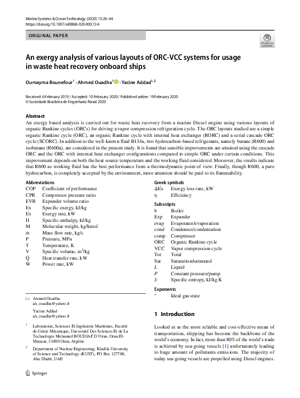 (PDF) An exergy analysis of various layouts of ORC-VCC systems for usage in waste heat recovery ...