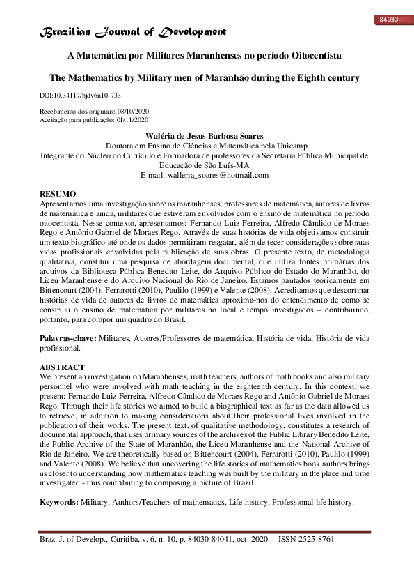 (PDF) A Matemática Por Militares Maranhenses No Período Oitocentista ...