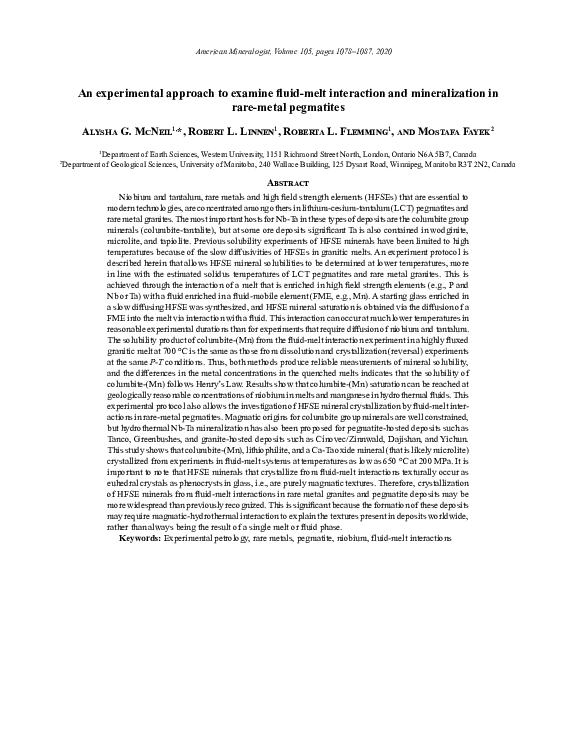 (PDF) An experimental approach to examine fluid-melt interaction and mineralization in rare ...
