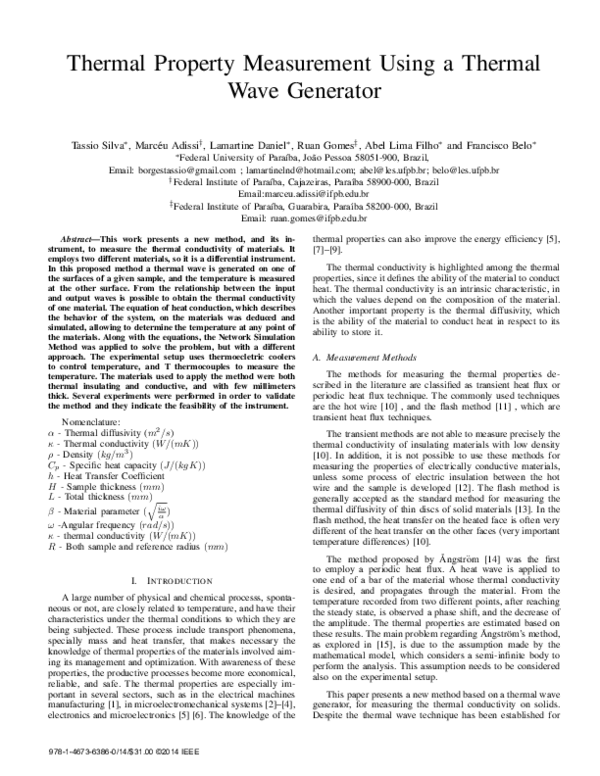 (PDF) Thermal property measurement using a thermal wave generator