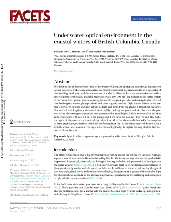 (PDF) Underwater optical environment in the coastal waters of British ...