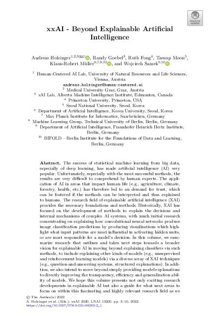 (PDF) xxAI - Beyond Explainable Artificial Intelligence