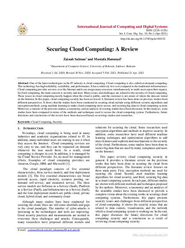 (PDF) Securing Cloud Computing: A Review