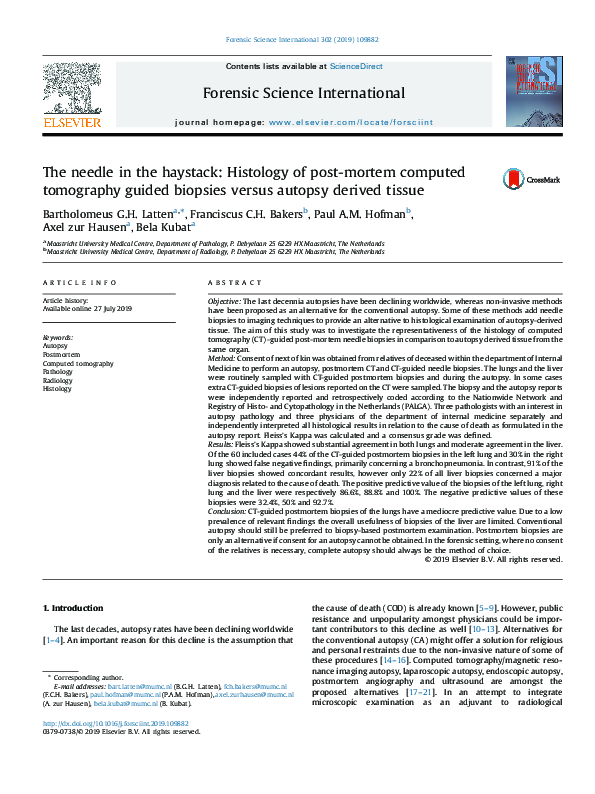 (PDF) The needle in the haystack: Histology of post-mortem computed ...