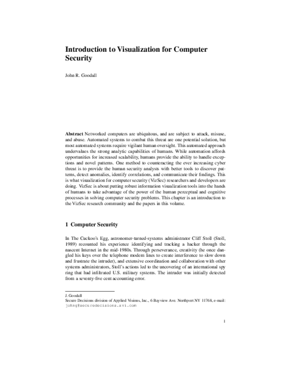 (PDF) Introduction to Visualization for Computer Security