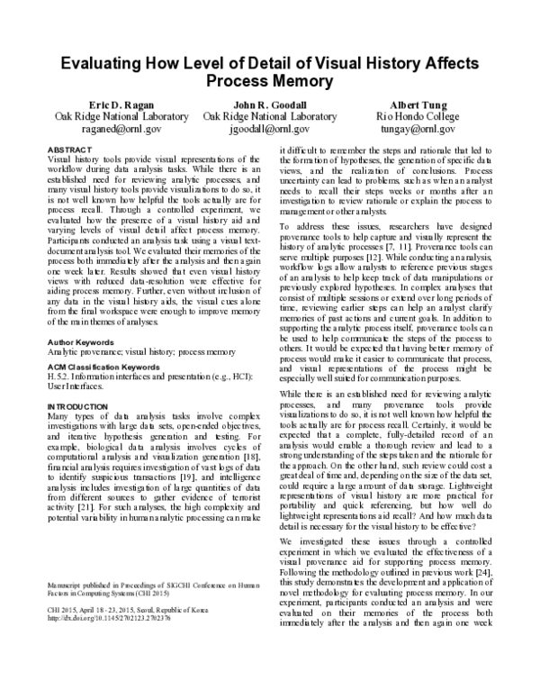 (PDF) Evaluating How Level of Detail of Visual History Affects Process ...