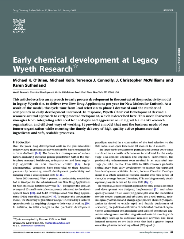 (PDF) Early chemical development at Legacy Wyeth Research