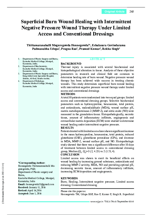 (PDF) Superficial Burn Wound Healing with Intermittent Negative ...