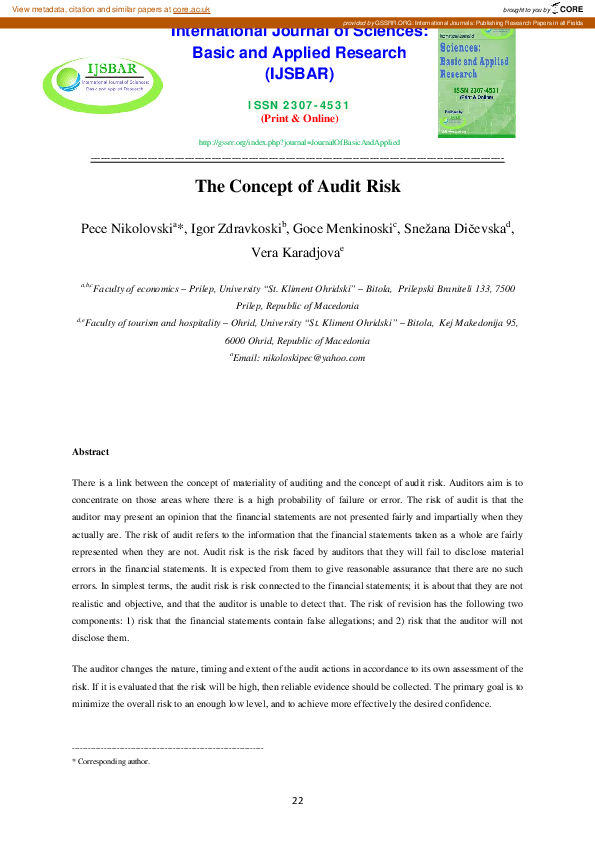 (PDF) The Concept of Audit Risk