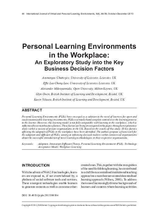 (PDF) Personal Learning Environments in the Workplace