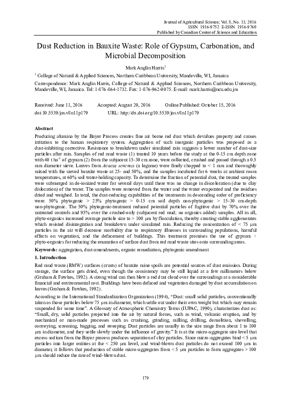 (PDF) Dust Reduction in Bauxite Waste: Role of Gypsum, Carbonation, and ...