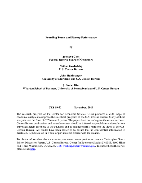 (PDF) Founding Teams and Startup Performance