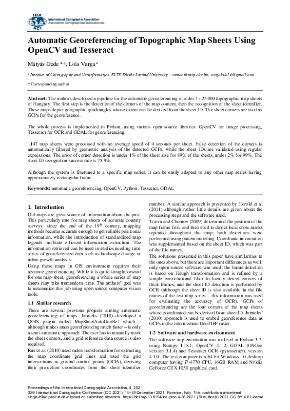Pdf Automatic Georeferencing Of Topographic Map Sheets Using Opencv And Tesseract