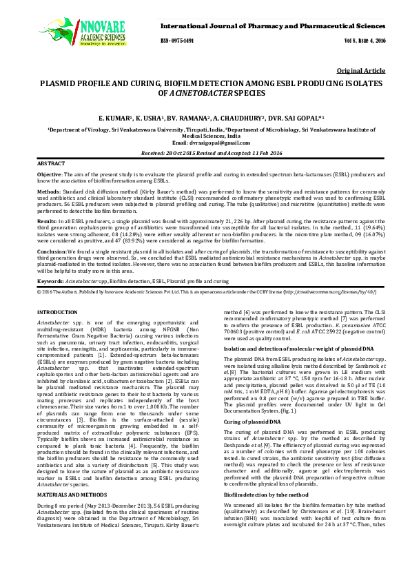 (PDF) Plasmid Profile and Curing, Biofilm Detection Among Esbl ...