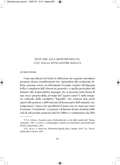 (PDF) Educare alla responsabilità: luci dalla rivelazione biblica