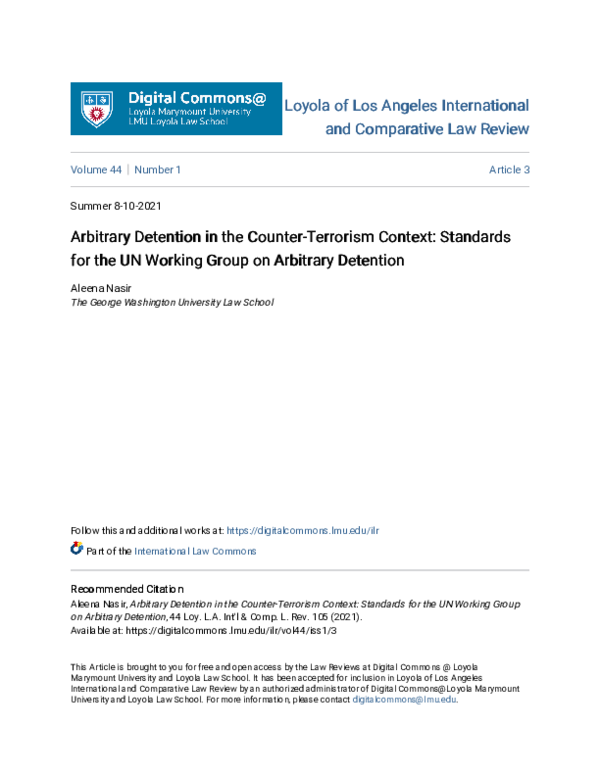 (PDF) Arbitrary Detention in the Counter-Terrorism Context: Standards ...
