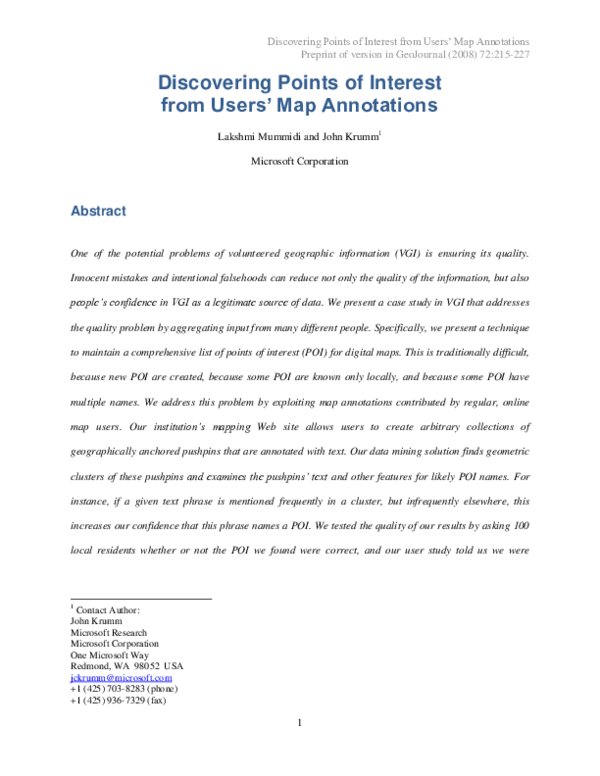 (PDF) Discovering points of interest from users’ map annotations | John ...