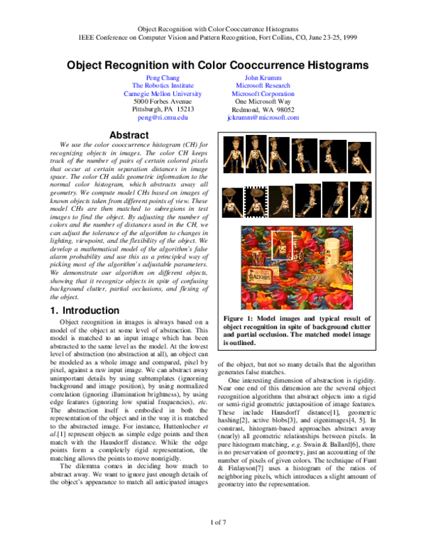 (PDF) Object recognition with color cooccurrence histograms