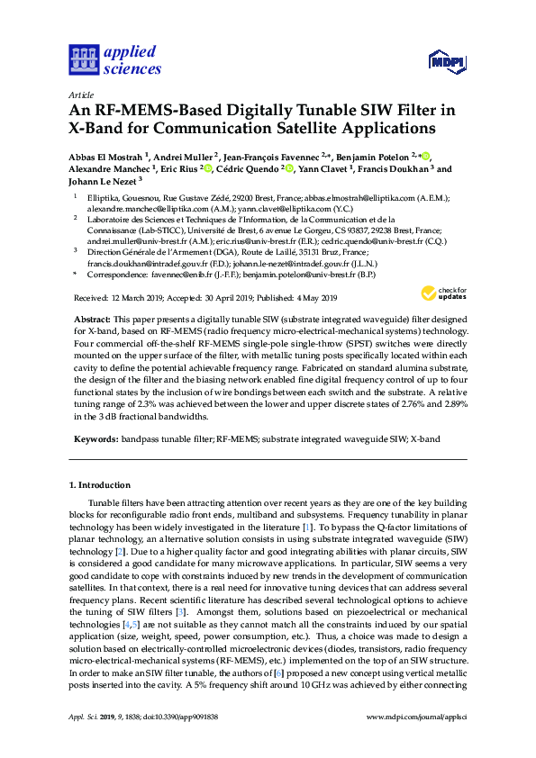 (PDF) Digitally Tunable SIW Filter Using RF-MEMS