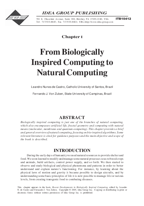 (PDF) From Biologically Inspired Computing to Natural Computing