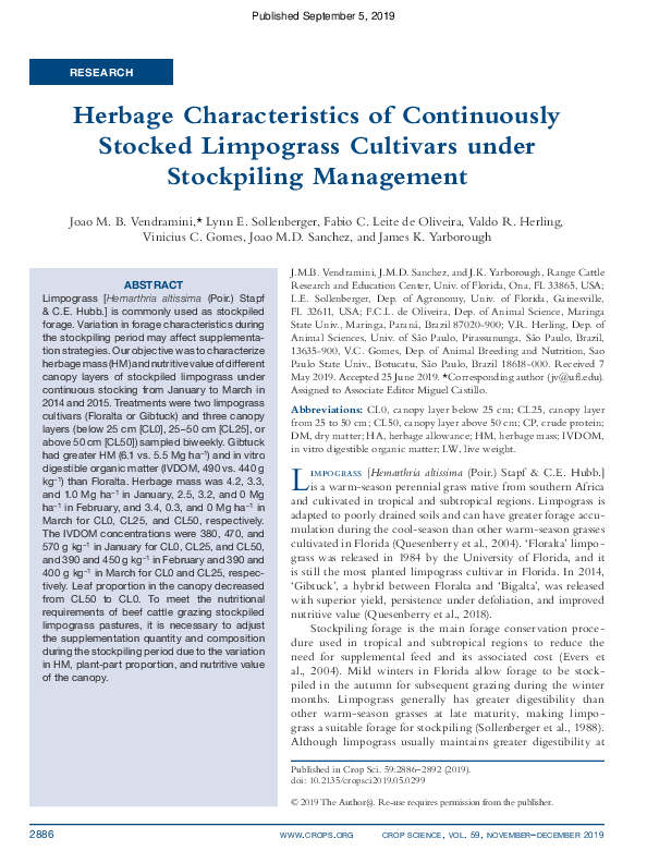 (PDF) Herbage Characteristics of Continuously Stocked Limpograss ...