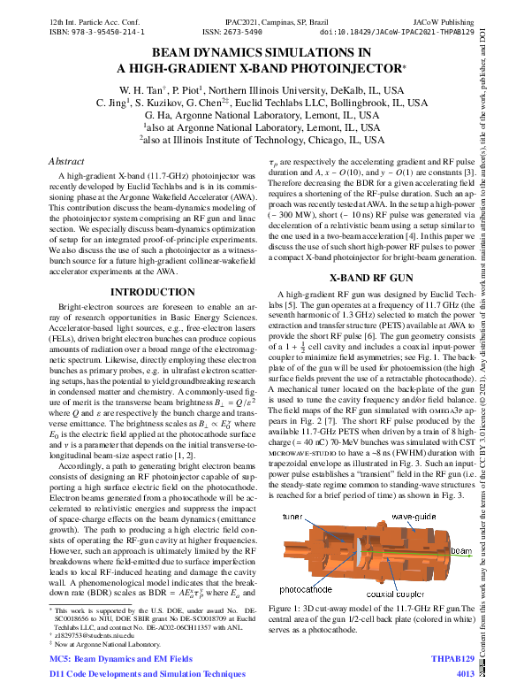 (PDF) Beam Dynamics Simulations in a High-Gradient X-Band Photoinjector