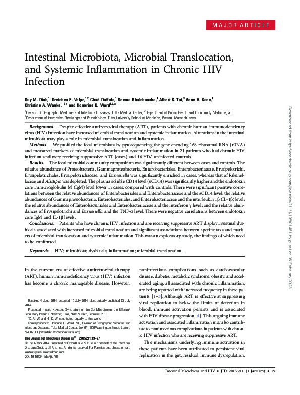 Pdf Intestinal Microbiota Microbial Translocation And Systemic Inflammation In Chronic Hiv