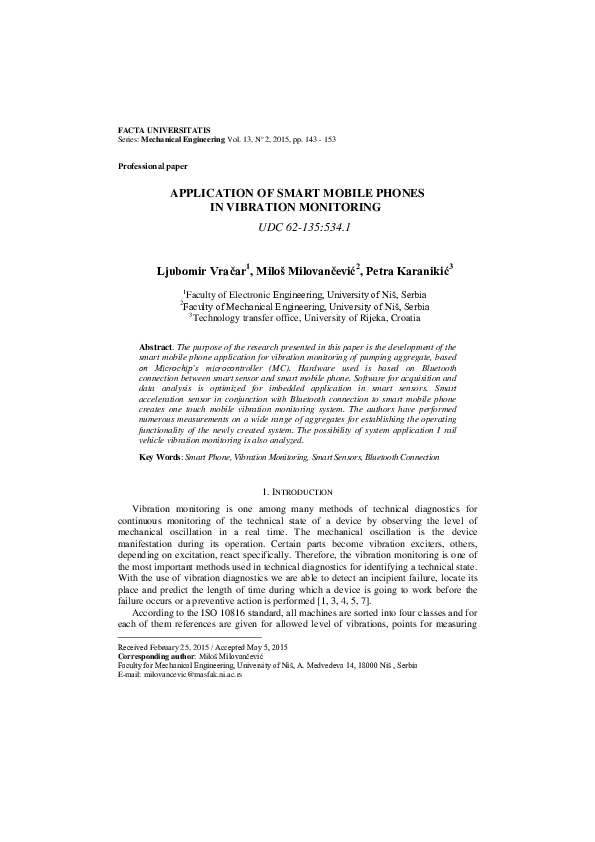 (PDF) Application of Smart Mobile Phones in Vibration Monitoring