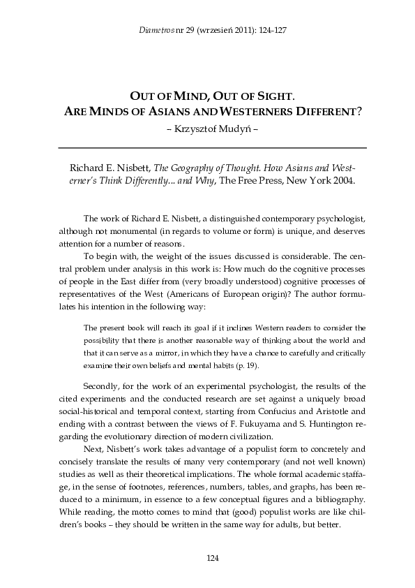 (PDF) Out of mind, out of sight. Are minds of Asians and Westerners ...